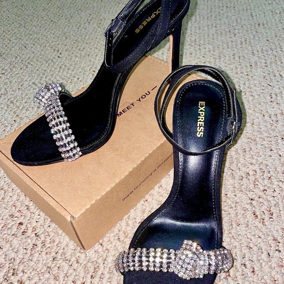 Express | Shoes | Express Rhinestone Embellished Knot Heeled Sandals ...